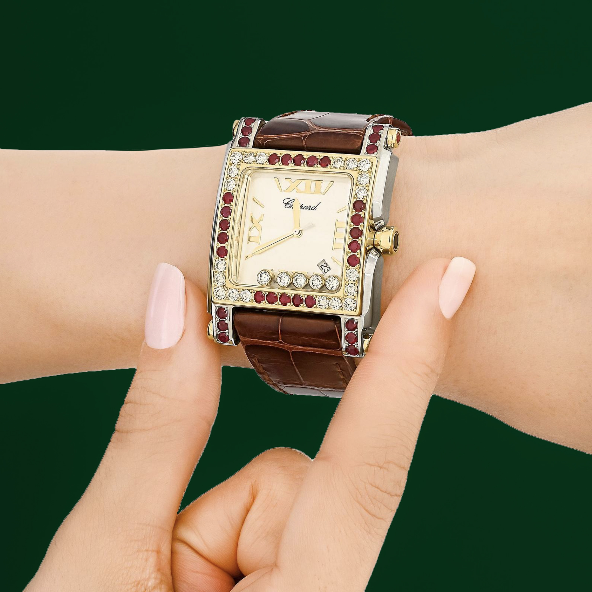Chopard “Happy Sport” Square SS&18K Yellow Gold watch 8447 w/floating ...