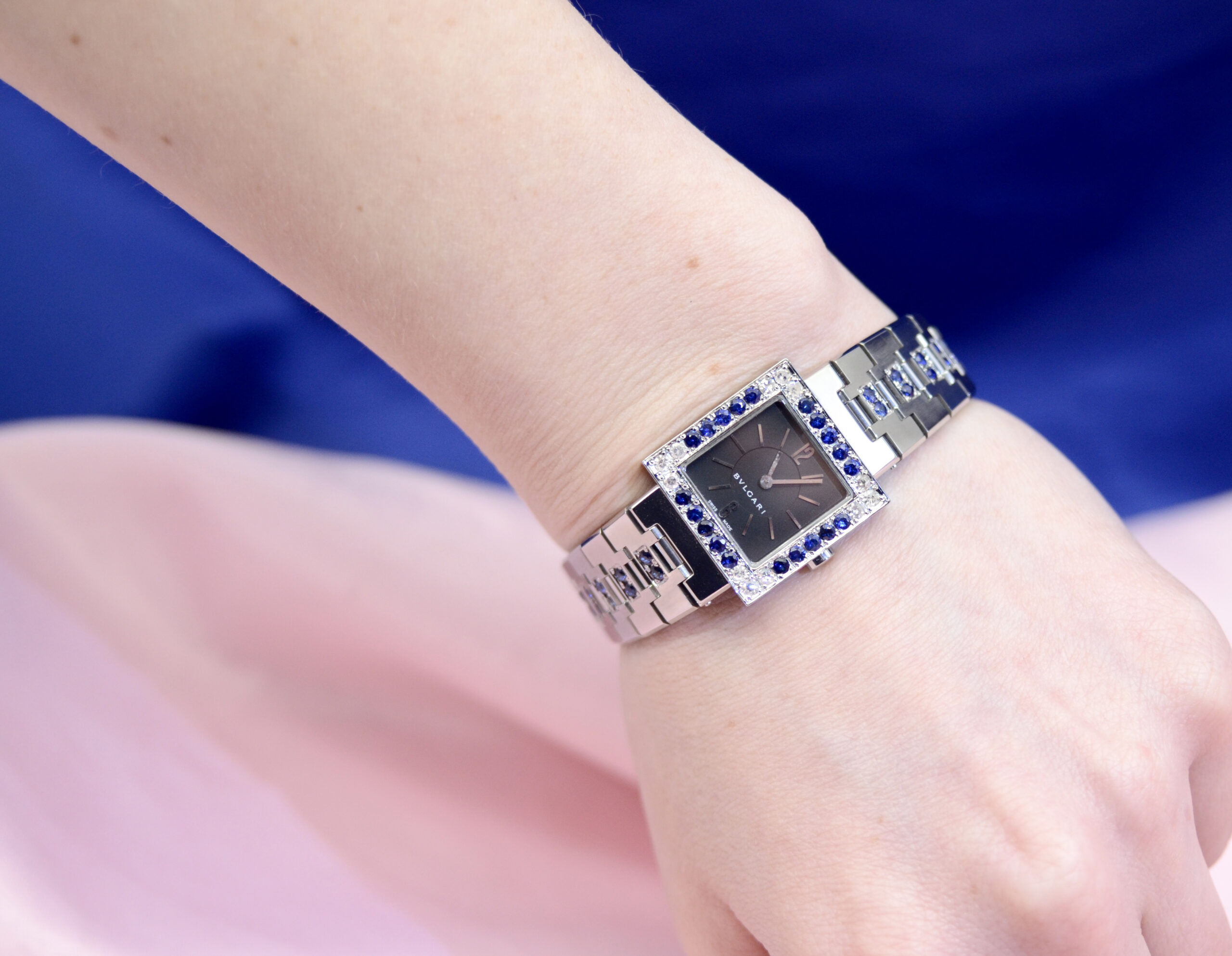 Bvlgari SQUARE SQ 22 SS Stainless steel watch w/Sapphires, Diamonds ...