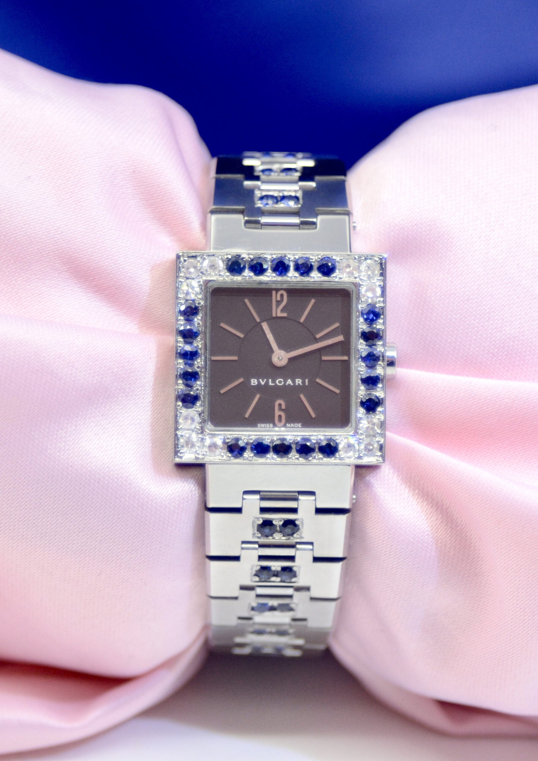 Bvlgari SQUARE SQ 22 SS Stainless steel watch w/Sapphires, Diamonds ...