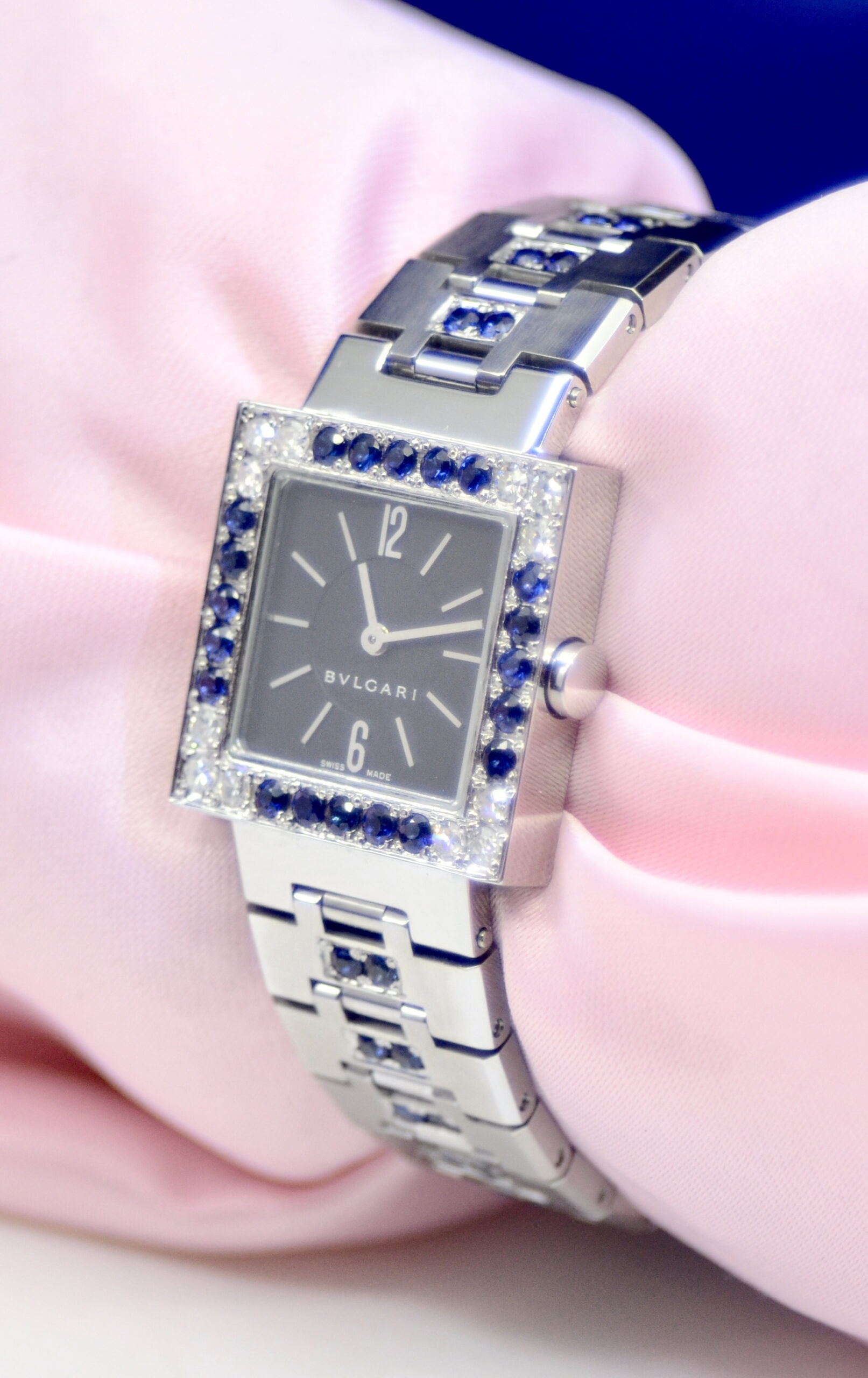 Bvlgari SQUARE SQ 22 SS Stainless steel watch w/Sapphires, Diamonds ...