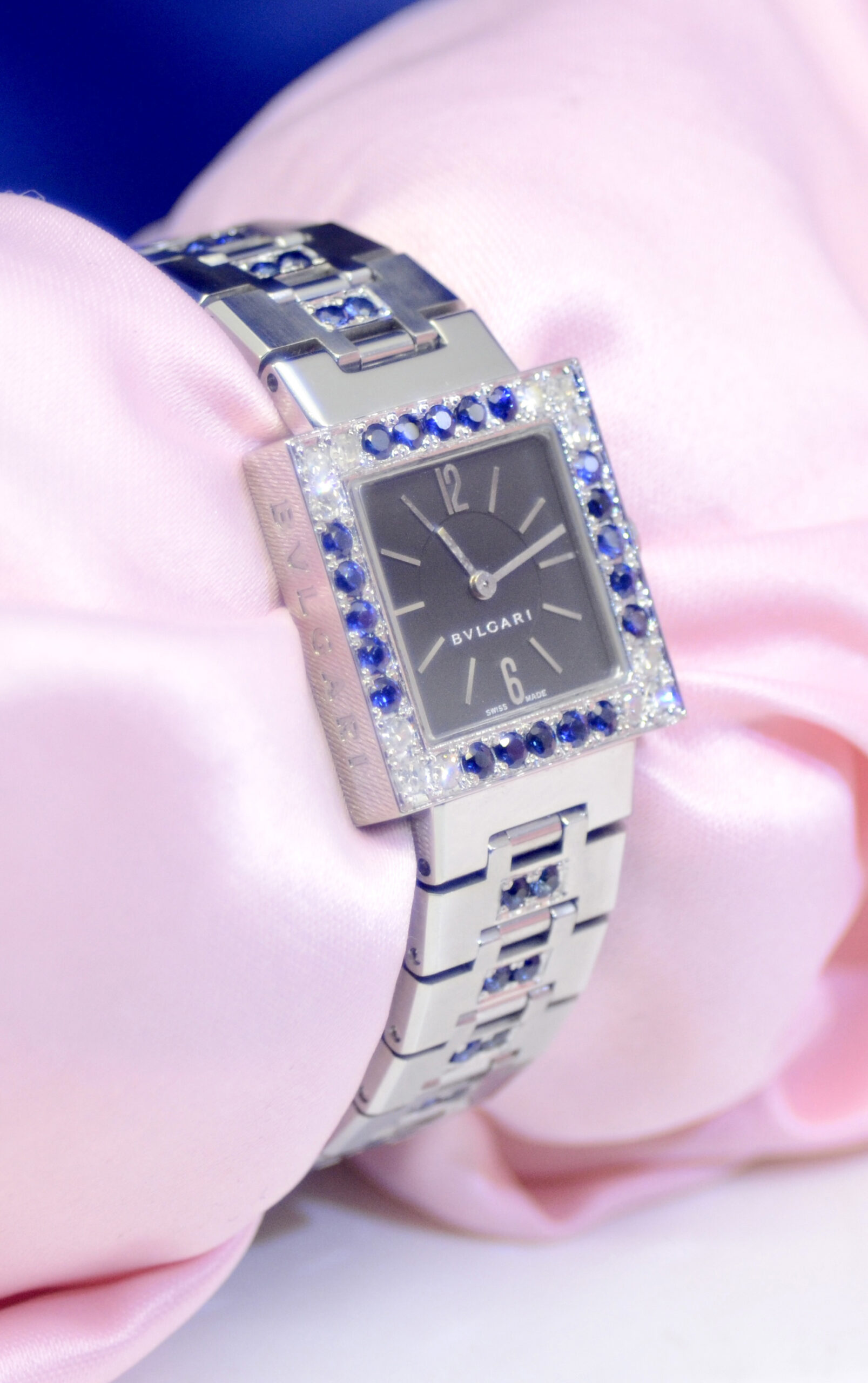 Bvlgari SQUARE SQ 22 SS Stainless steel watch w/Sapphires, Diamonds ...