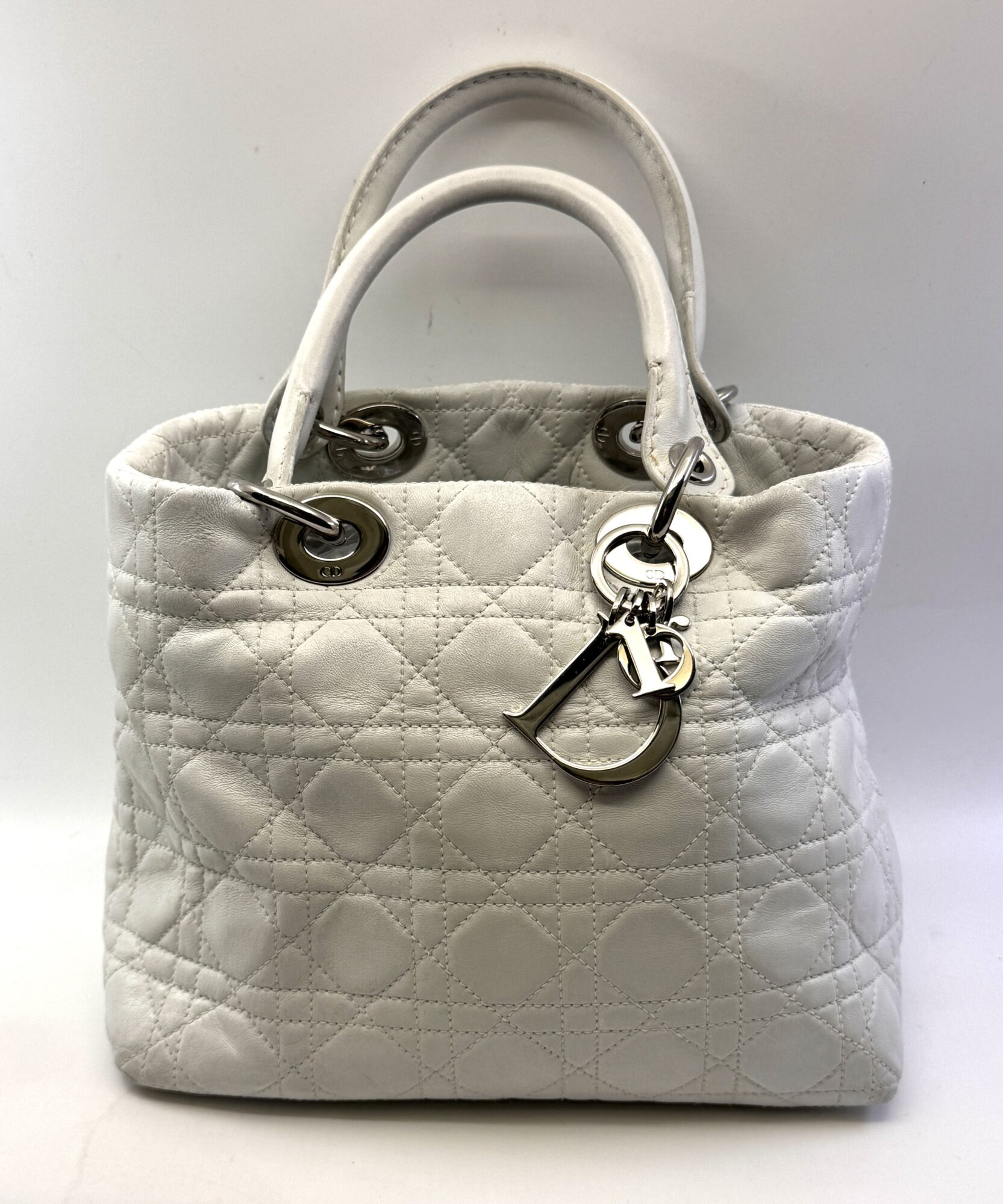 Christian Dior Cannage Medium Lady Dior HandBag, White color Leather ...